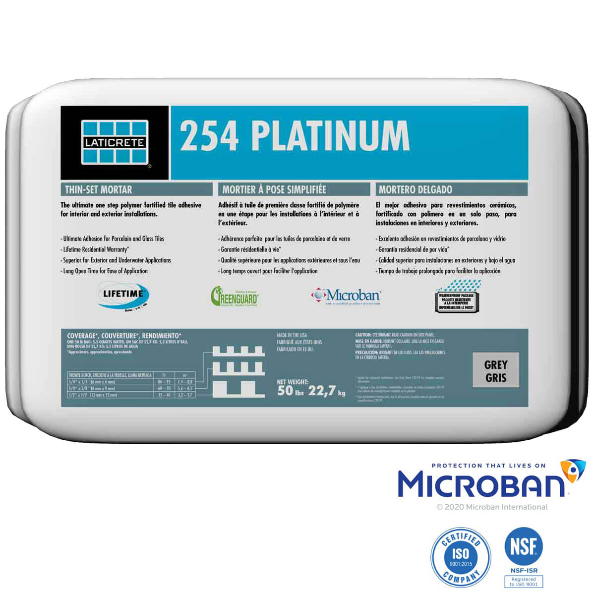 0254-0050-21P Laticrete 254 Platinum Grey Thin-set Mortar 56 Piece Ful ...