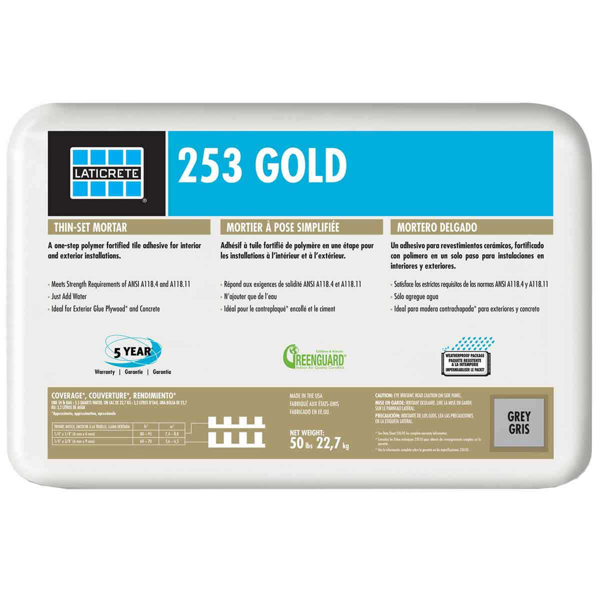 0253-0050-21P Laticrete 253 Gold Grey Thinset Mortar 56 Piece Full Pal ...